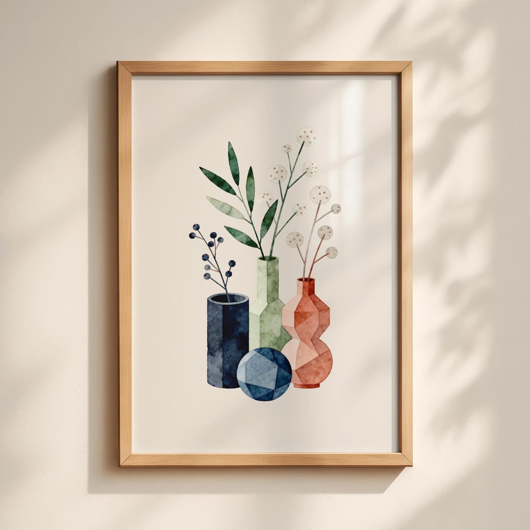 Geometric Vases Botanical Print Poster: Minimalist Wall Art - Etsy