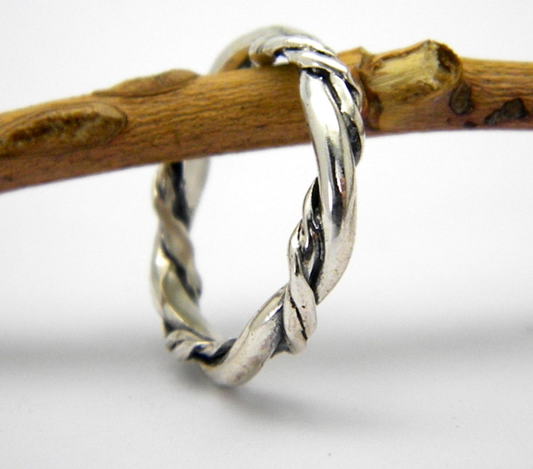Braided Band Ring Solid Sterling Silver Twisted Thick Rope Stacking ...