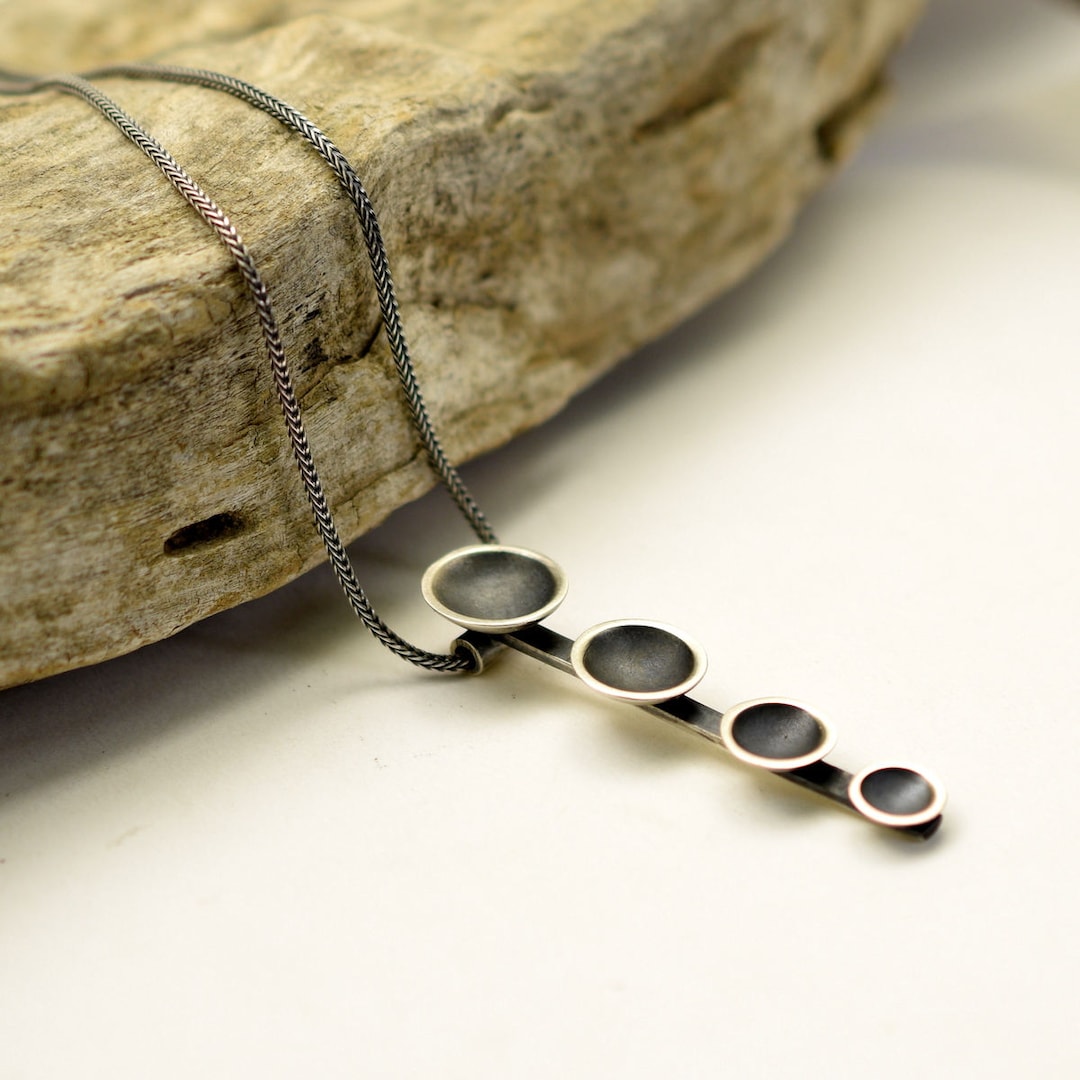Sterling Silver Contemporary Necklace Bar and Disc Pendant Oxidized ...