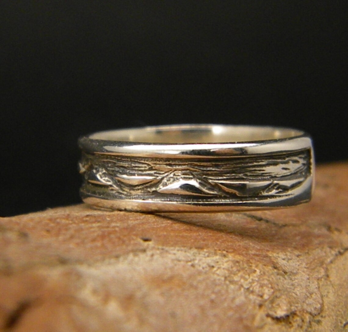 Men's Silver Ring Band, Organic Sterling Silver Rustic Ring for Man ...