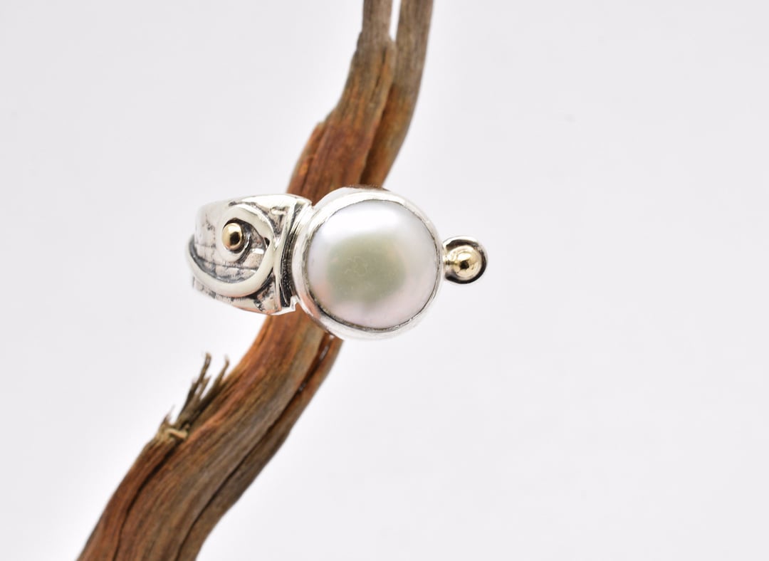 Free Form Ring Sterling Silver Pearl Ring, Handmade Freshwater Oval ...
