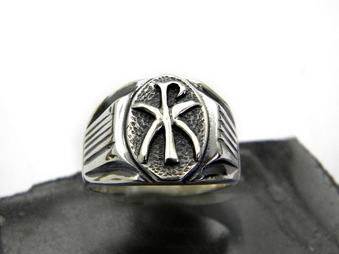 Sterling Silver Men's Ring Chi Rho Symbol Christogram Handmade Heavy ...
