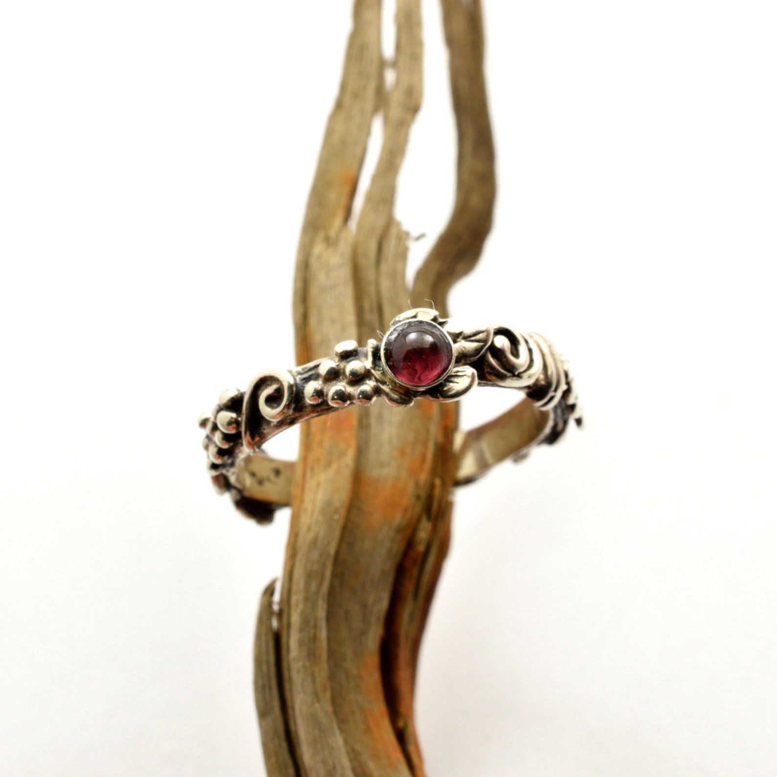 Vine Ring in Sterling Silver Garnet Stone Band Ring Stacking - Etsy