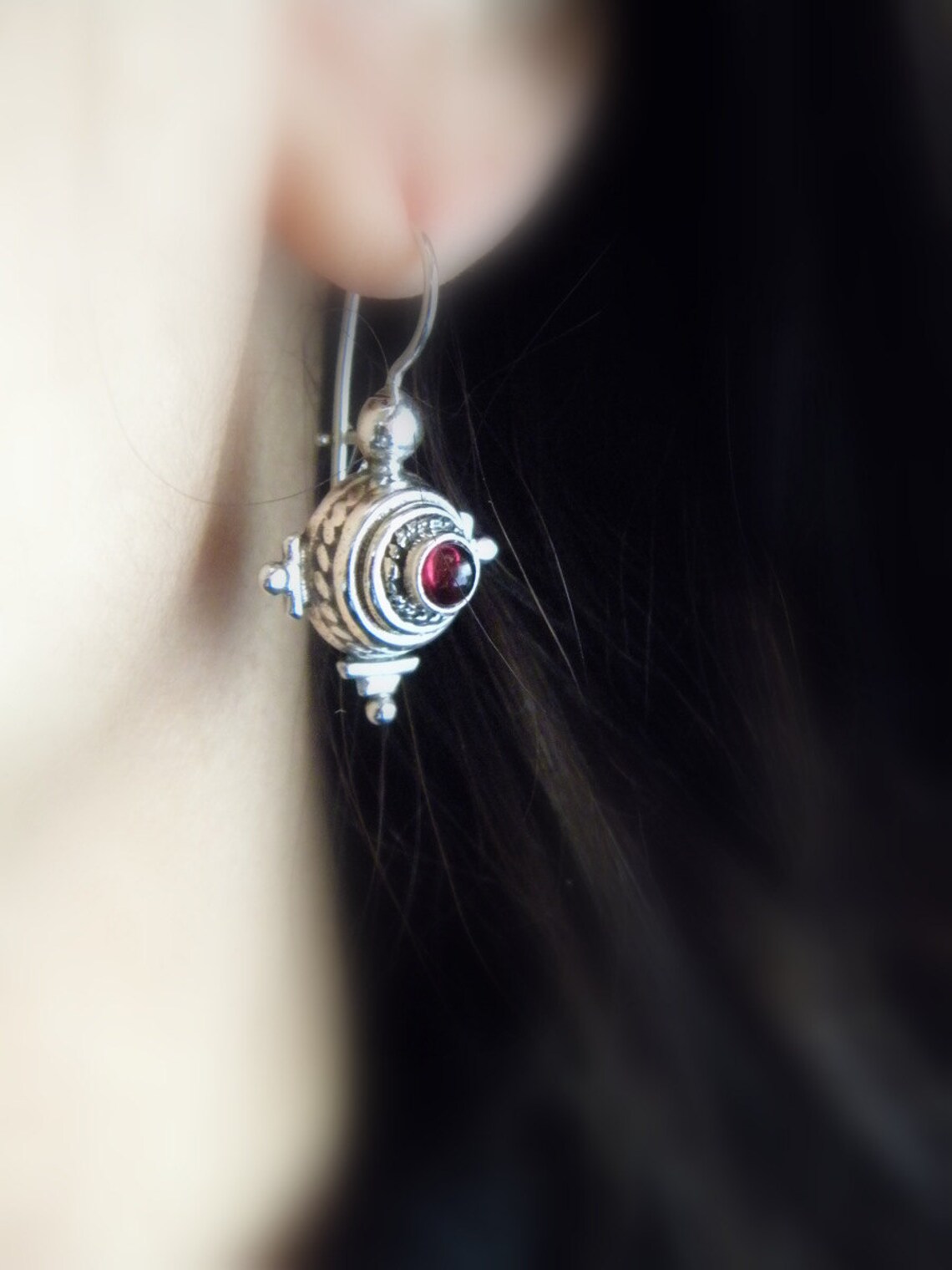 Silver Garnet Earrings Sterling Silver Earrings Garnet Short | Etsy