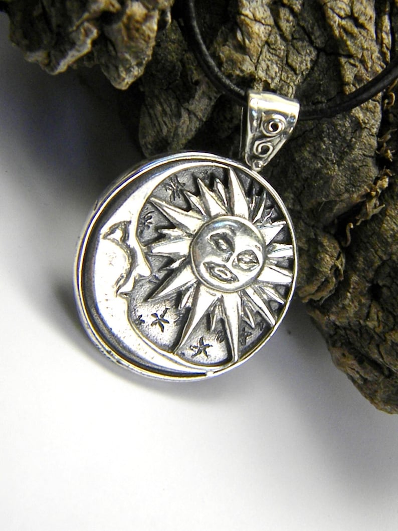 Colgante de plata de sol y luna collar de plata de ley y luna - Etsy España