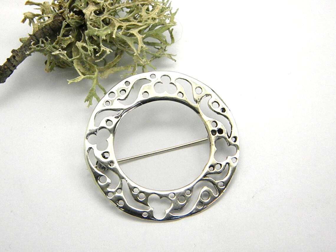 Large Silver Brooch Sterling Silver Pin Modernist Circle Cut - Etsy