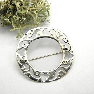 Large Silver Brooch Sterling Silver Pin Modernist Circle Cut Out Floral ...
