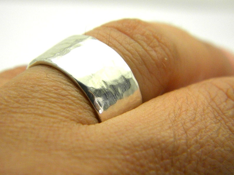 Sterling silver wide ring hammered band silver ring size | Etsy