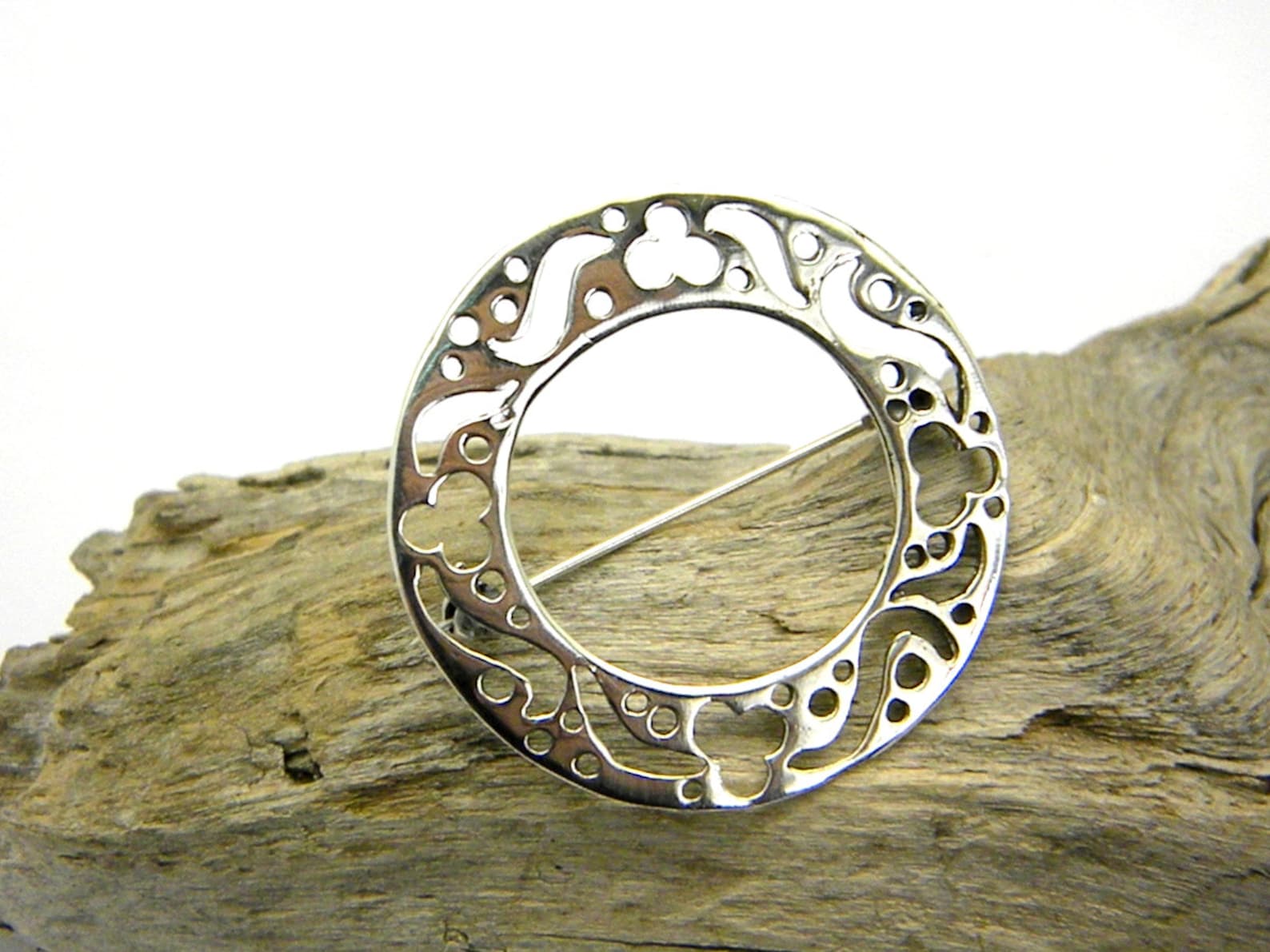 Large Silver Brooch Sterling Silver Pin Modernist Circle Cut - Etsy
