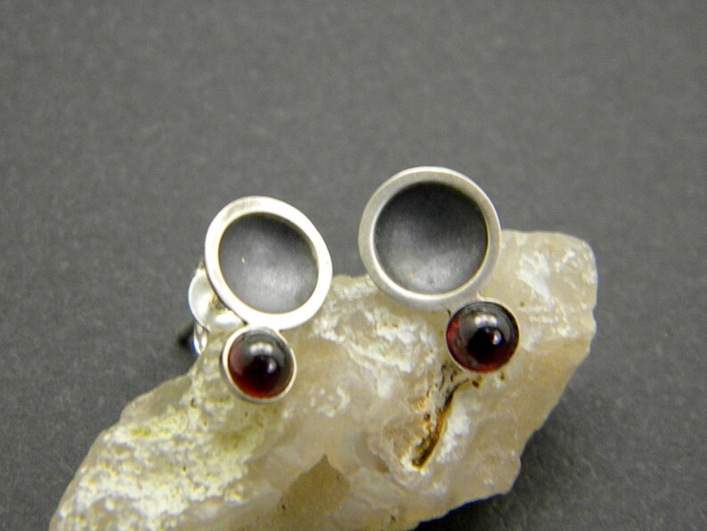 Silver Garnet Earrings Garnet Sterling Silver Studs Matte | Etsy