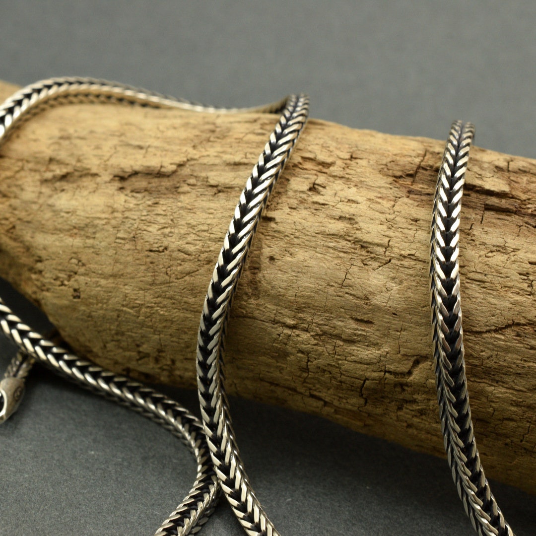 Oxidized Chain Sterling Silver Wheat Chain 2.5 Mm Bali Woven Chain Rope ...
