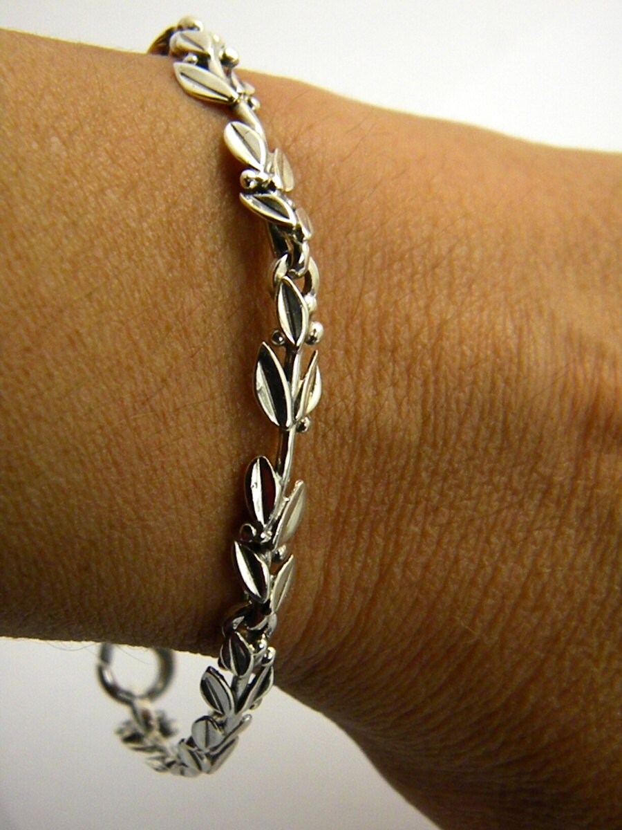 Sterling Silver Bracelet Olive Branch Olive Leaves Bangle - Etsy