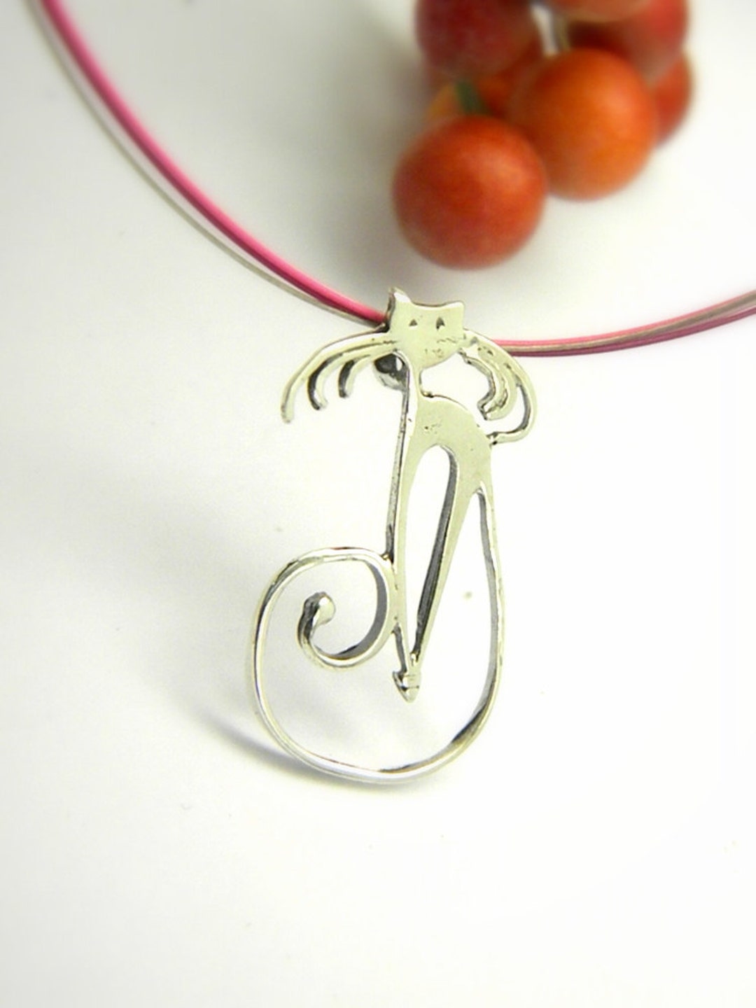 Sterling Silver Cat Pendant Big Charm Cat Silhouette Out Line Cat ...