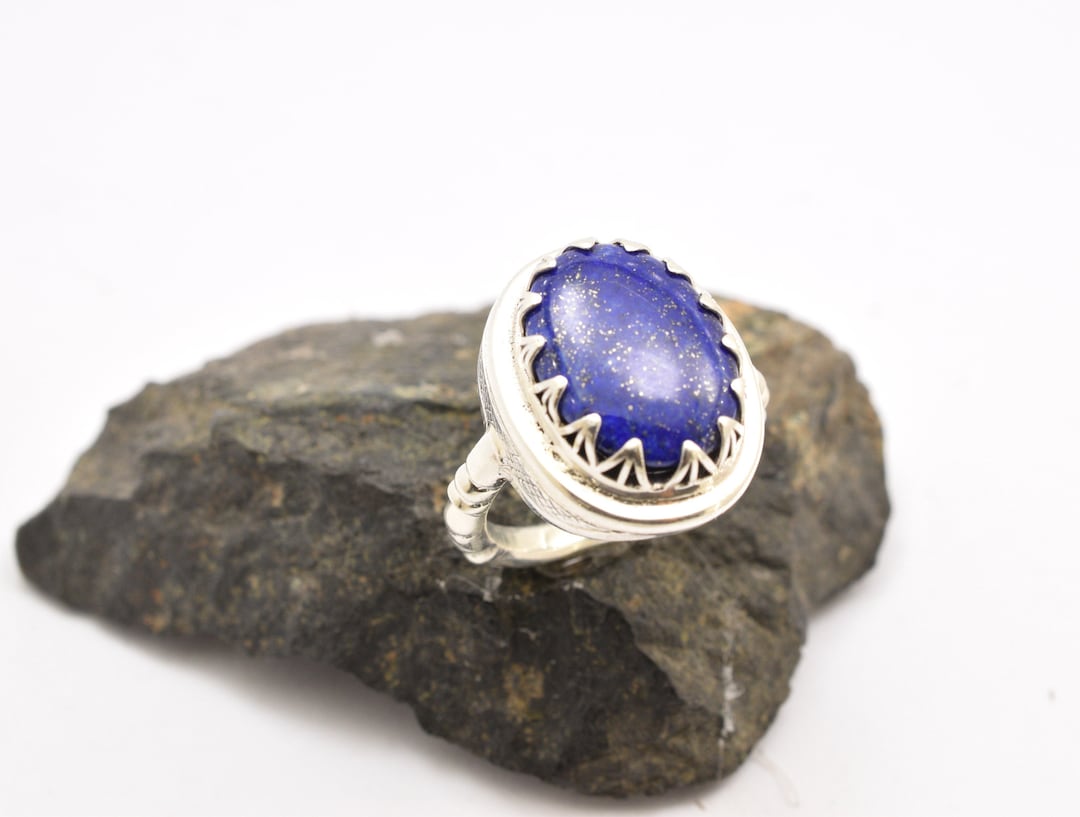 Large Lapis Ring From Sterling Silver, Oval Blue Lapis Lazuli Gemstone ...