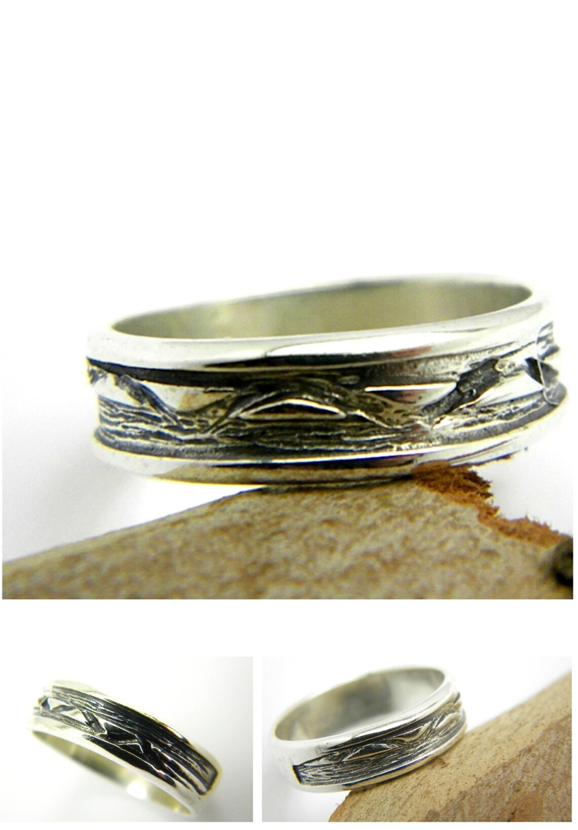 Men's Silver Ring Band, Organic Sterling Silver Rustic Ring for Man ...
