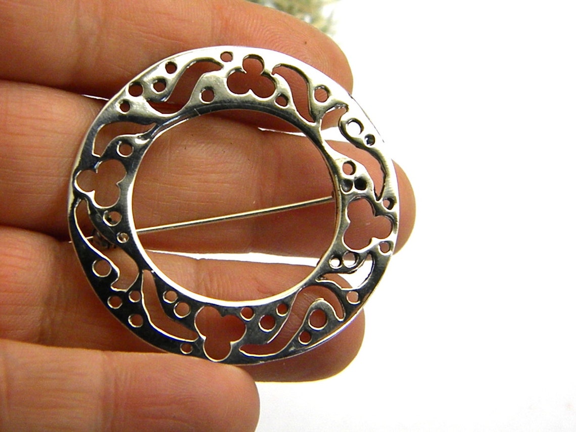 Large Silver Brooch Sterling Silver Pin Modernist Circle Cut - Etsy
