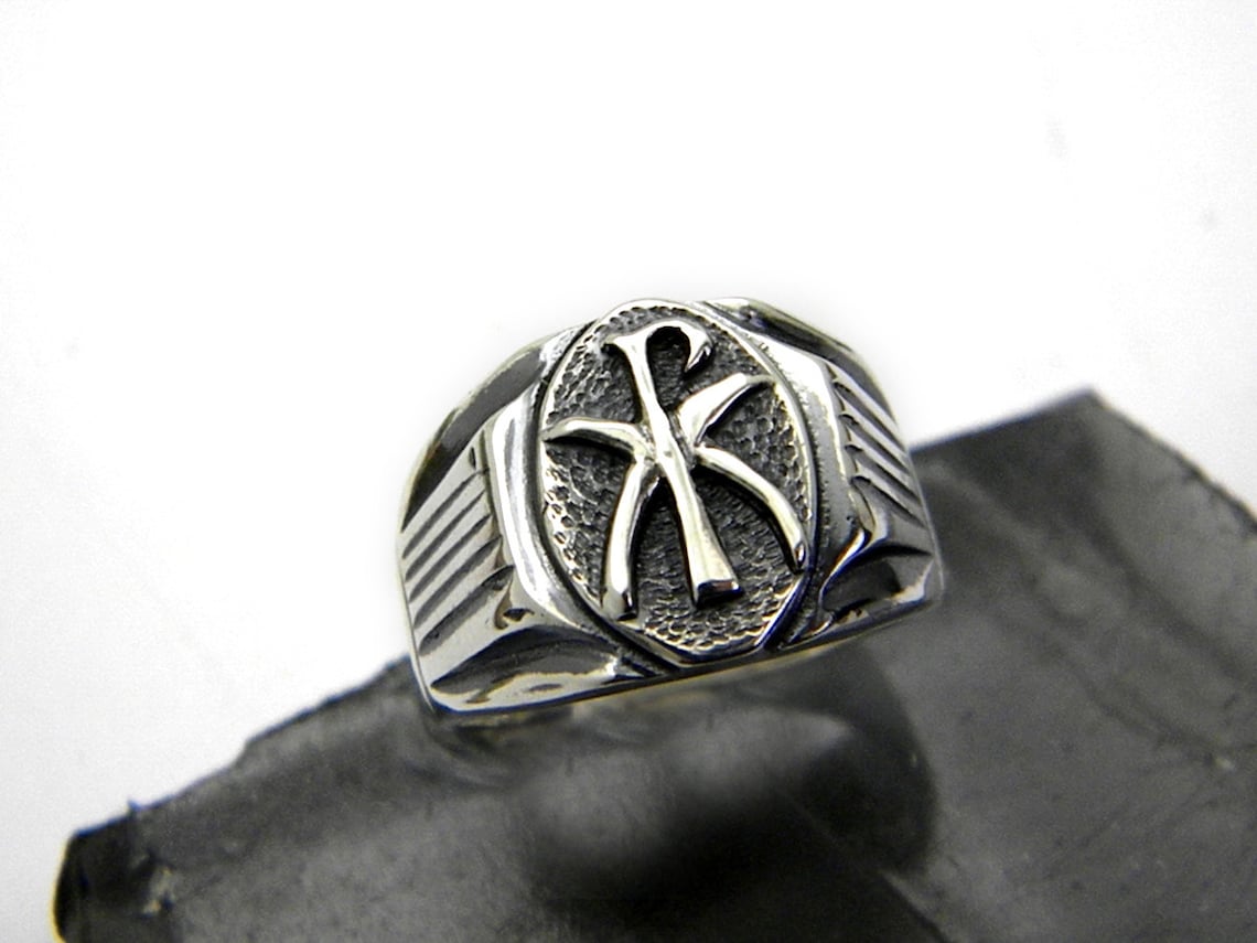 Sterling silver men's ring Chi Rho symbol Christogram | Etsy