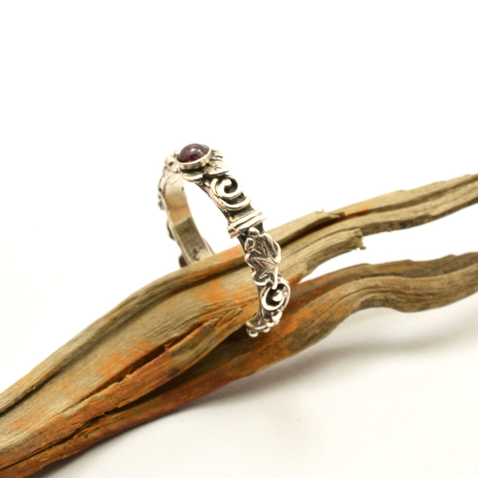 Vine Ring in Sterling Silver Garnet Stone Band Ring Stacking - Etsy
