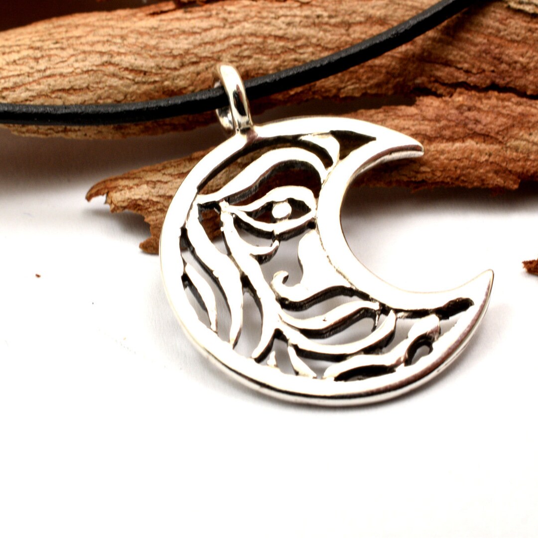 Moon Silver Pendant Sterling Silver Moon Face Necklace Celestial ...