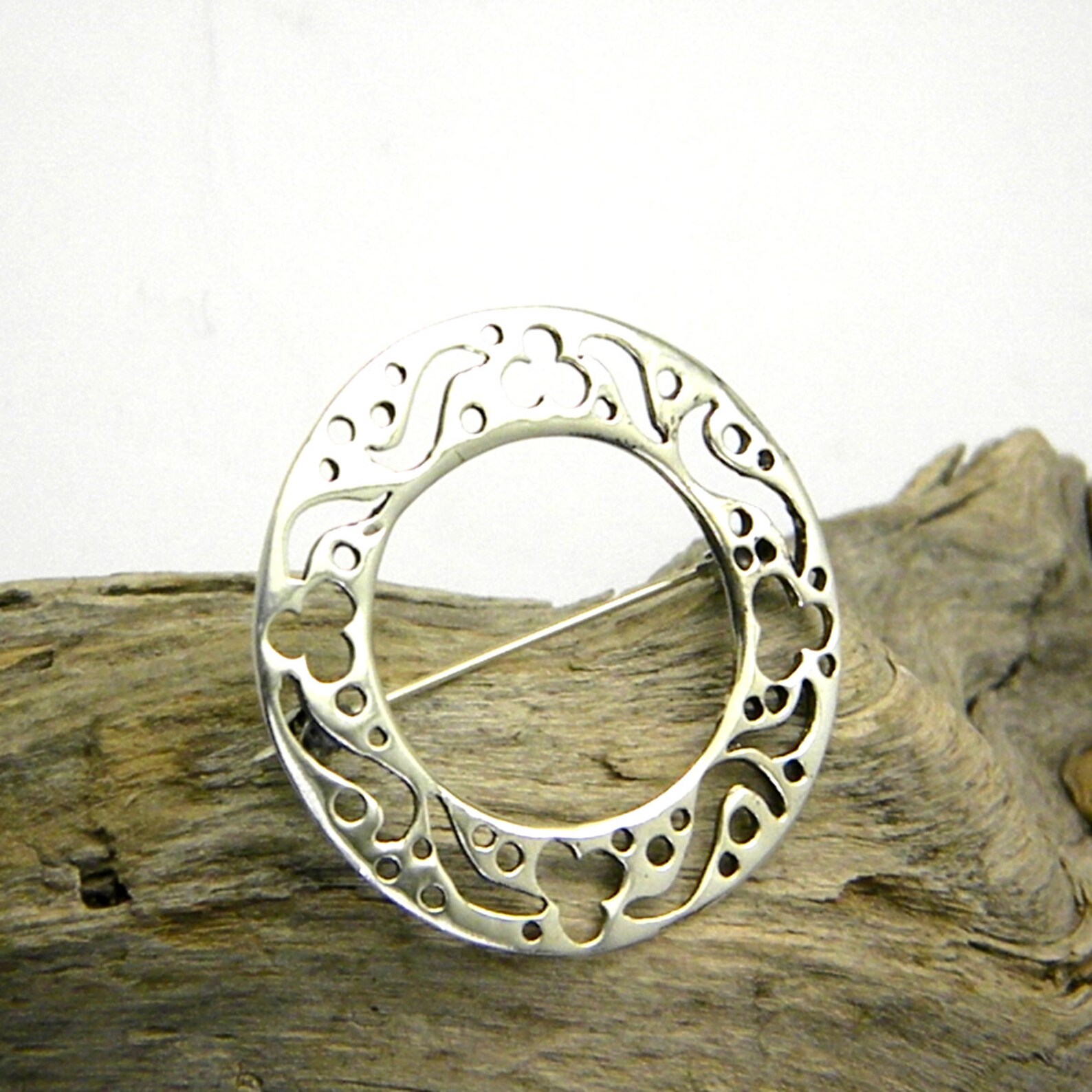 Large Silver Brooch Sterling Silver Pin Modernist Circle Cut - Etsy