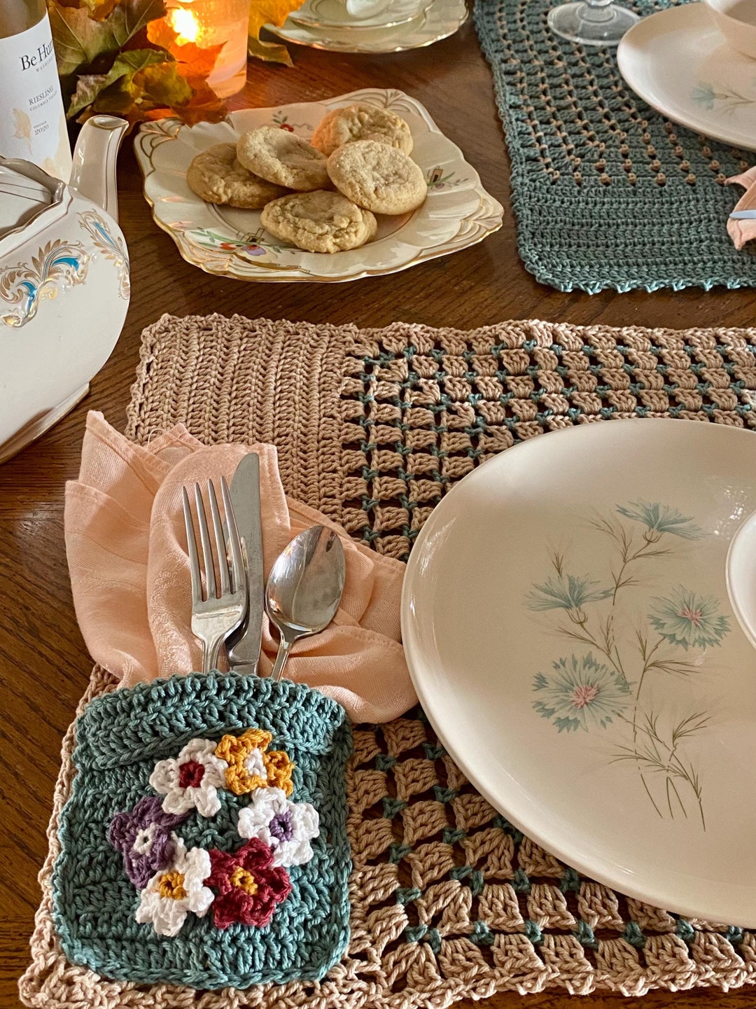 Crochet Pattern PDF for Two Stitch Placemat, Floral Wreath Modified ...