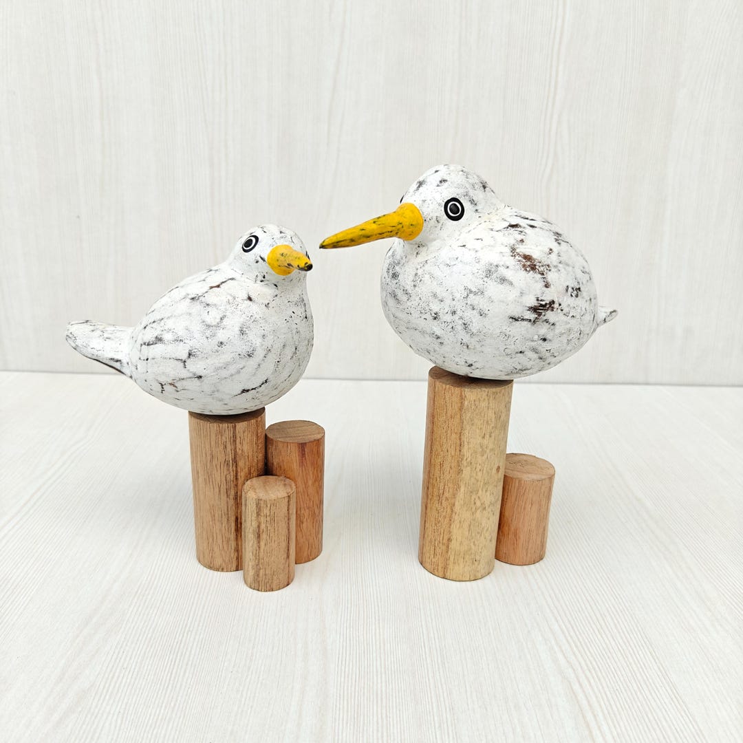 Hand Carved Wooden Seagull Figurines | Coastal Beach Home Decor ...