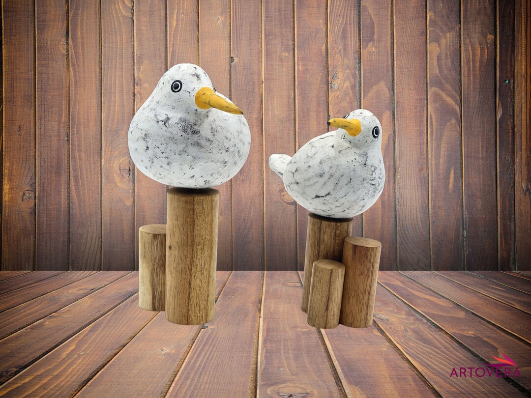 Hand-carved Wooden Seagull Figurines (set of 2) | Coastal Decor - Etsy