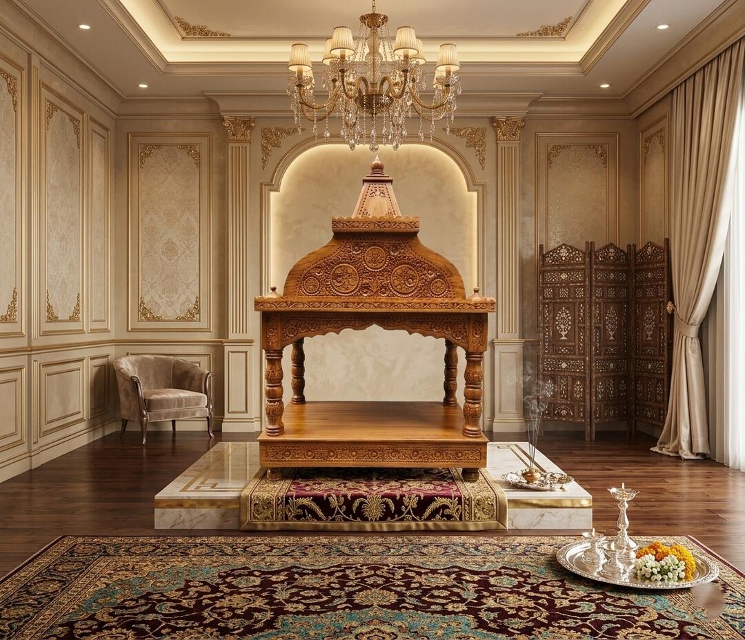 Hand Carved Teak Wood Palki Sahib Mandir | Traditional Punjabi Temple ...