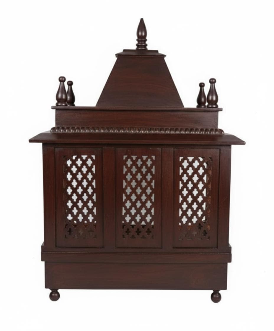 Hand Carved Sheesham Wood Mandir | Traditional Hindu Temple With Drawer ...