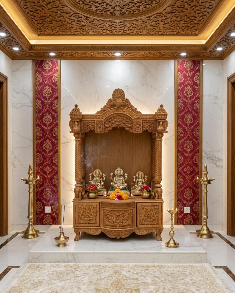 Hand Carved Teak Wood Mandir Temple | Traditional Hindu Home Shrine ...