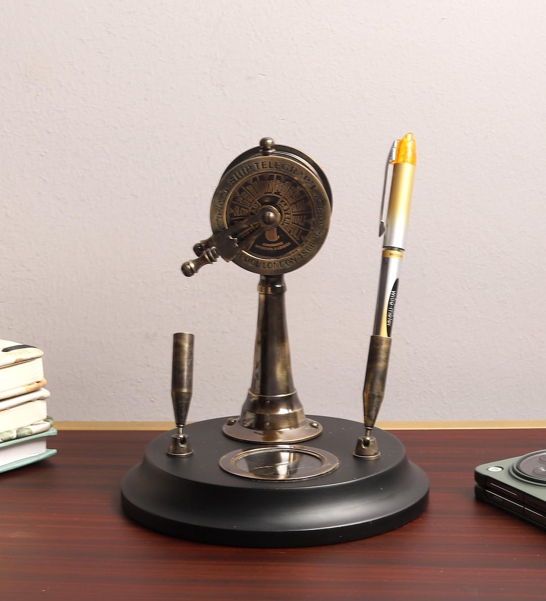 Ship Telegraph Pen Holder With Compass | Nautical Desk Organizer ...