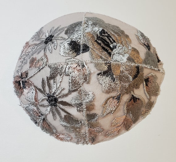 Silver Embroidered Flowers Ladies Kippah Head Covering | Etsy
