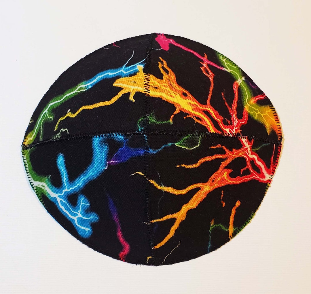 Rainbow Lightning Kippah Yarmulke Saucer Style Cotton Electrical Storm ...