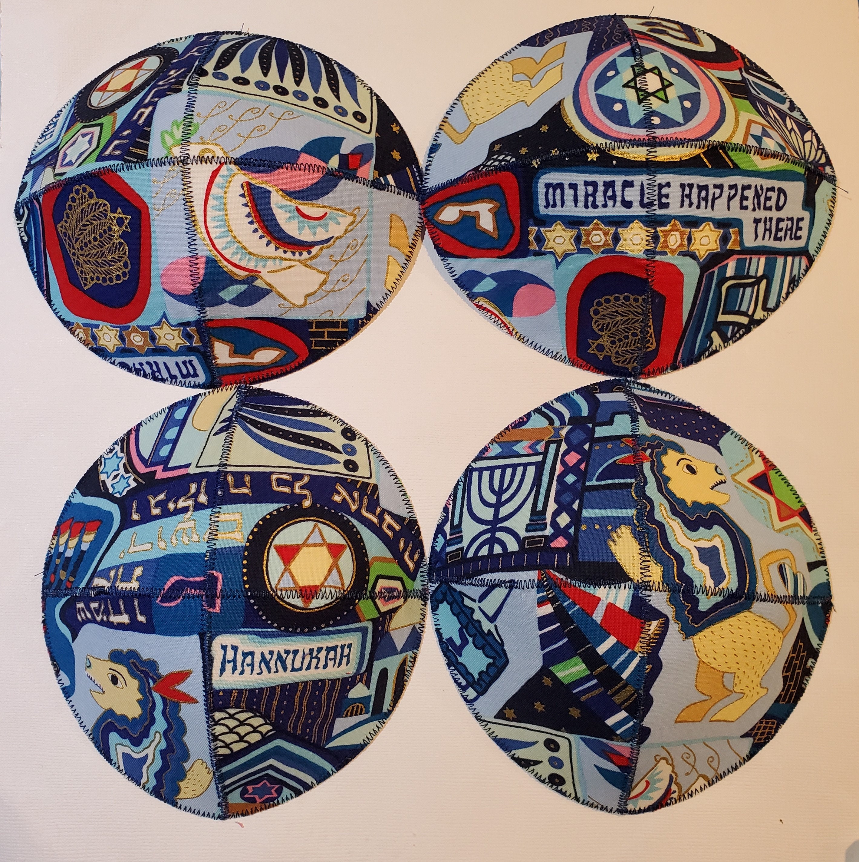 Hanukkah Kippah Yarmulke Saucer Style Chanukah Driedel, Presents, Gelt ...