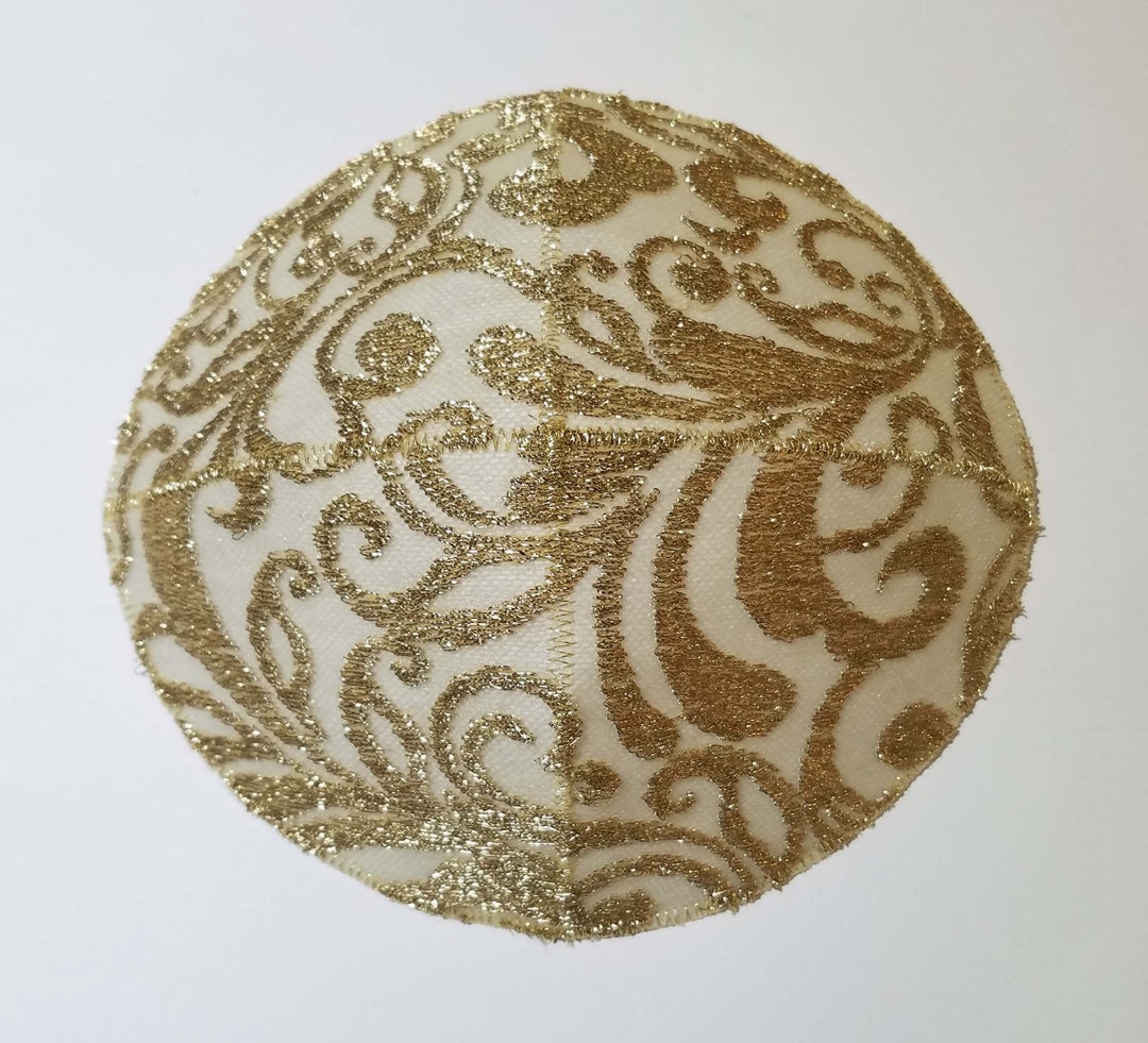 Gold Embroidered Vines Ladies Kippah Head Covering Yarmulke Bat Mitzvah Wedding Special Occasion ...