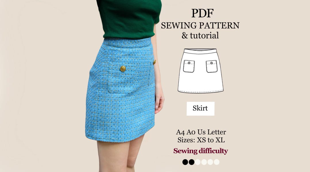 Tweed Skirt Sewing Pattern - XS to XL (PDF Digital Download) - A-line ...