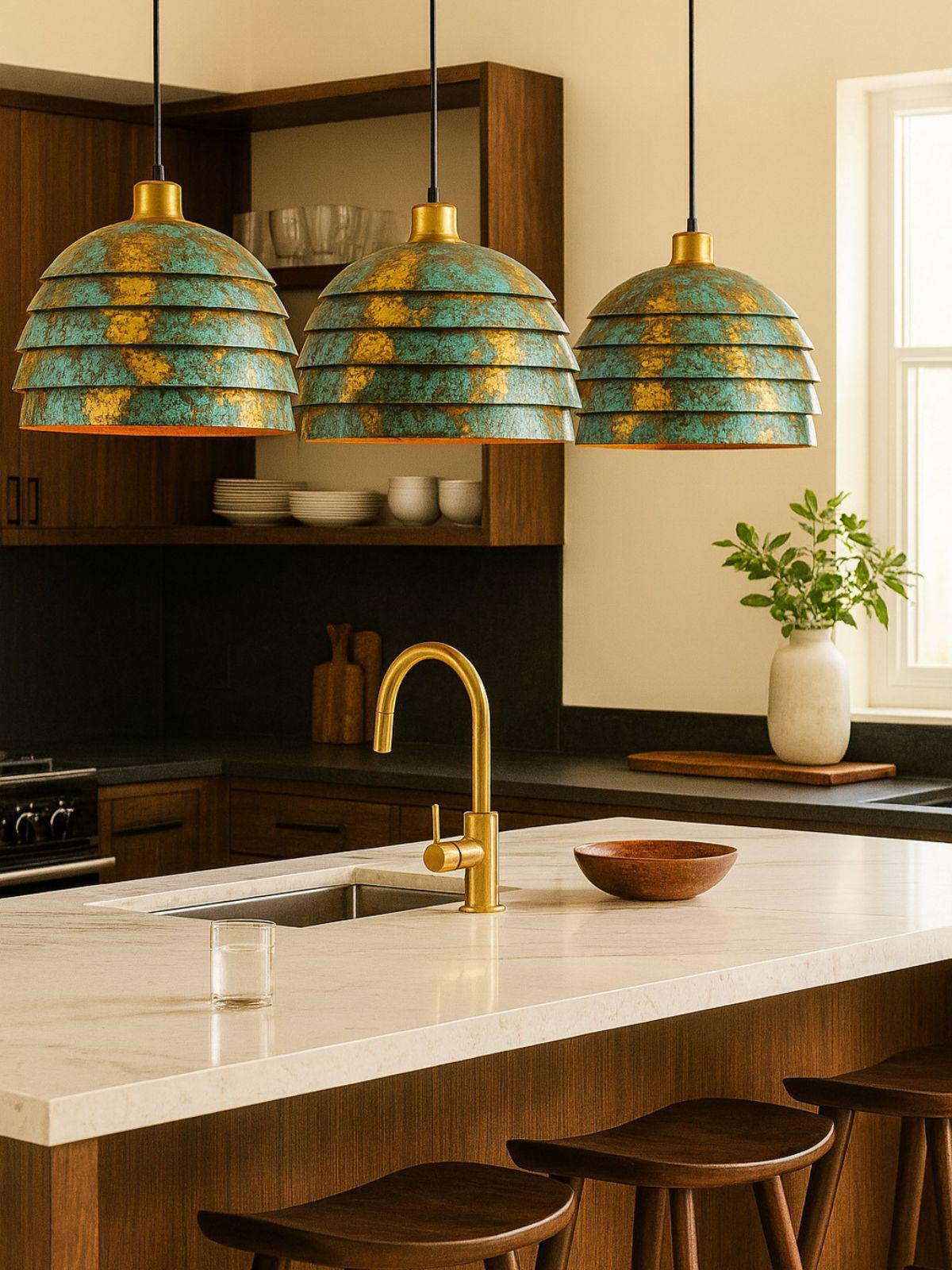 Handmade Patina Copper Layered Dome Pendant Light – Verdigris Green ...
