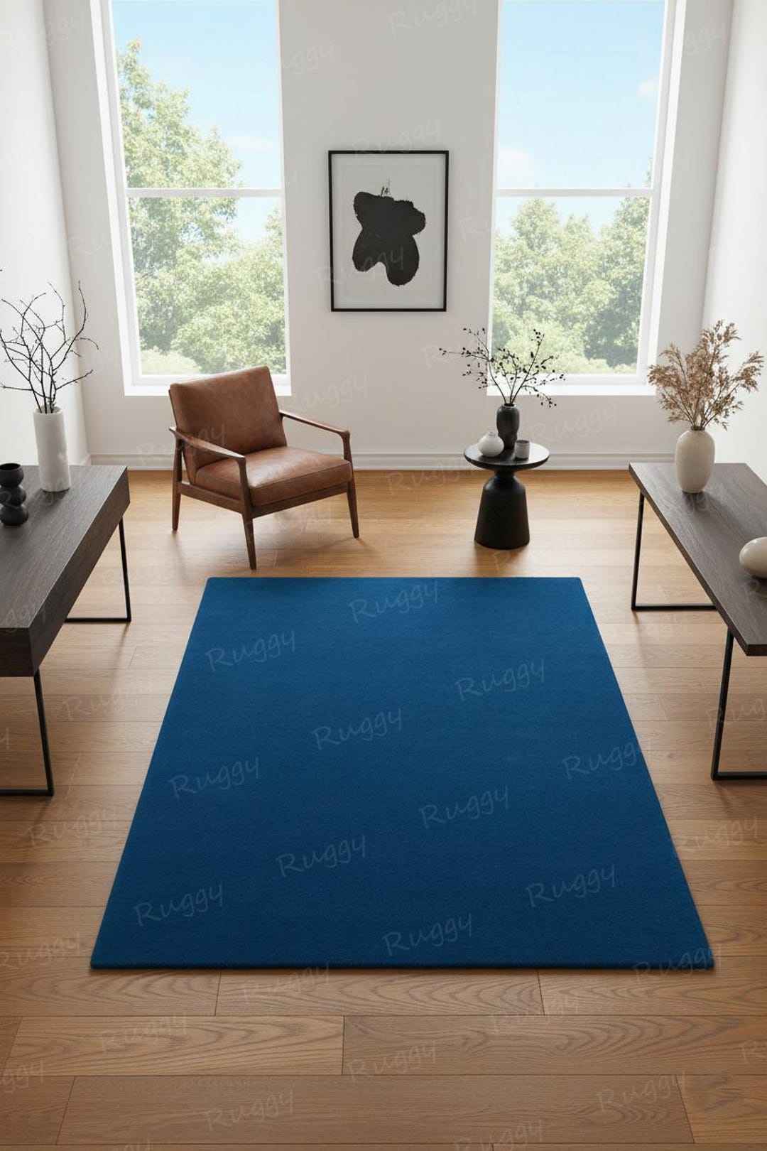 Handmade Navy Blue Wool Rug: Modern Solid Carpet Area Rugs for Living ...