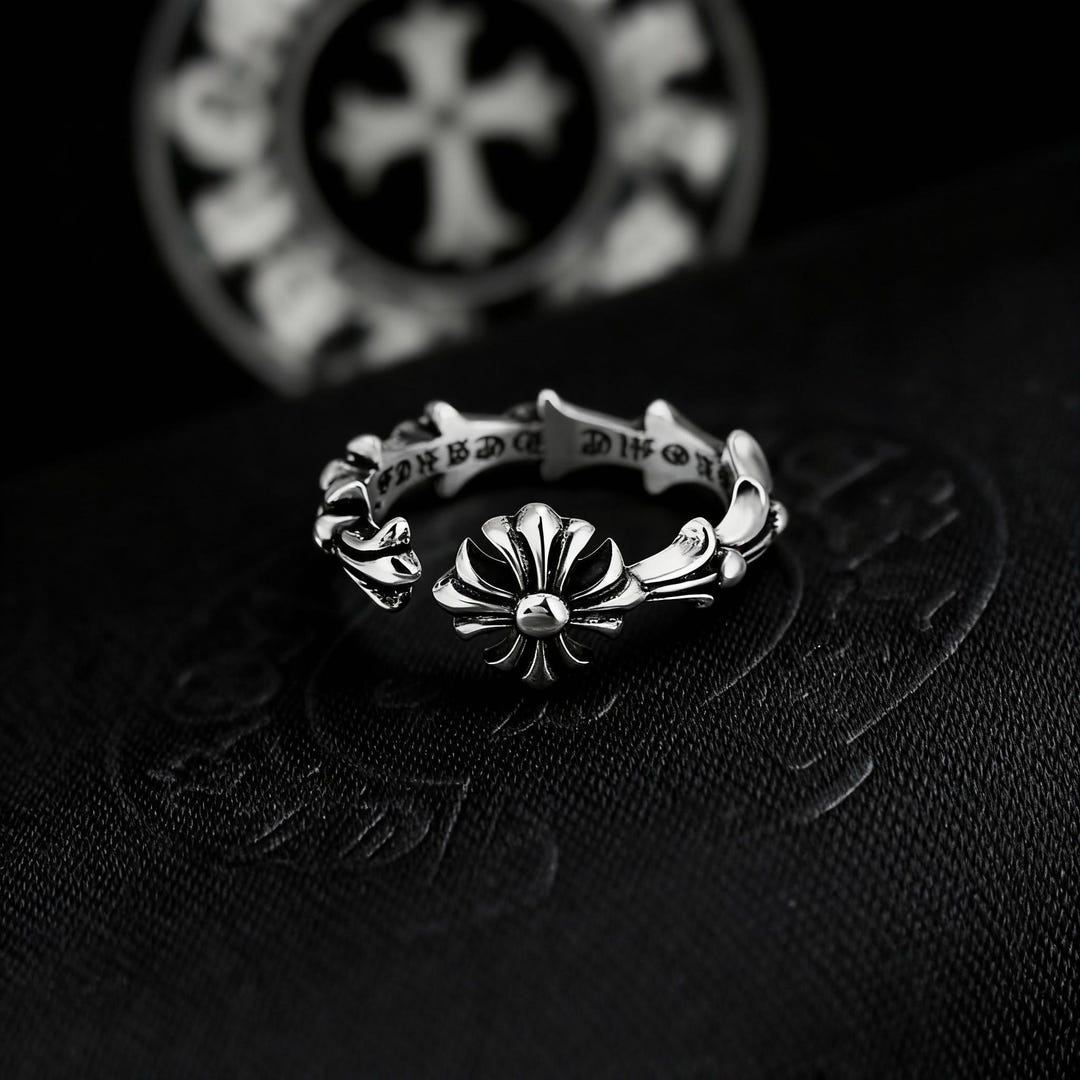 Vintage Chrome Hearts Style Cross Tail Ring, 925 Sterling Silver Open ...