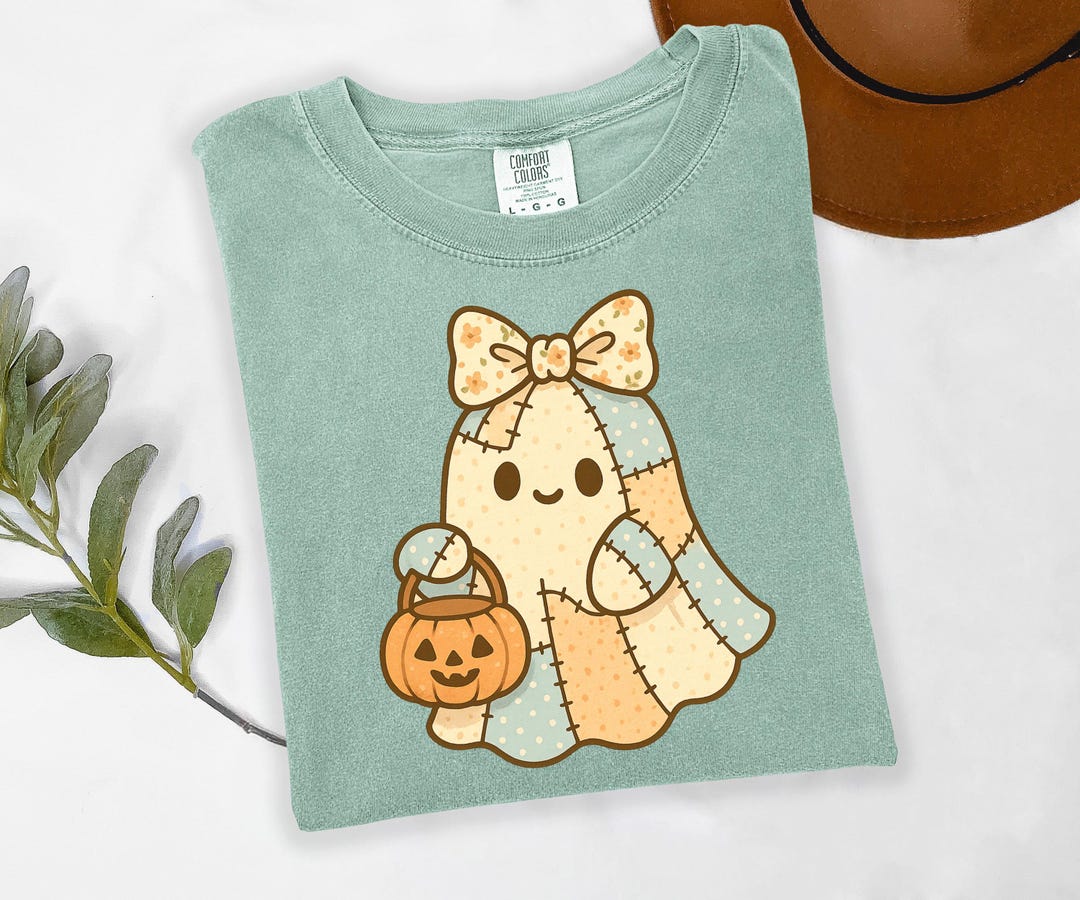 Retro Halloween Blue Denim Ghost Png, Trendy Patchwork Spooky Ghost Png ...