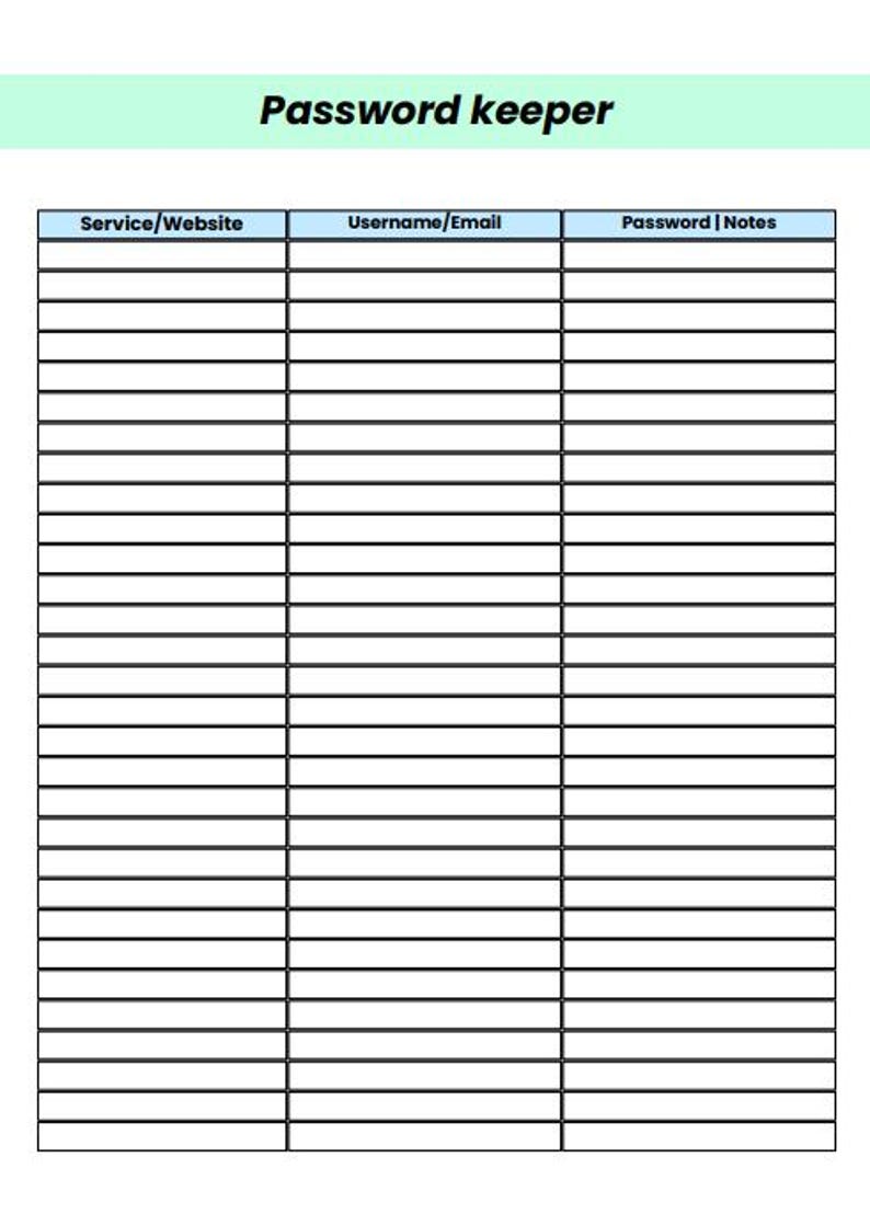 Printable Password Keeper – Login Tracker PDF – Internet Password ...