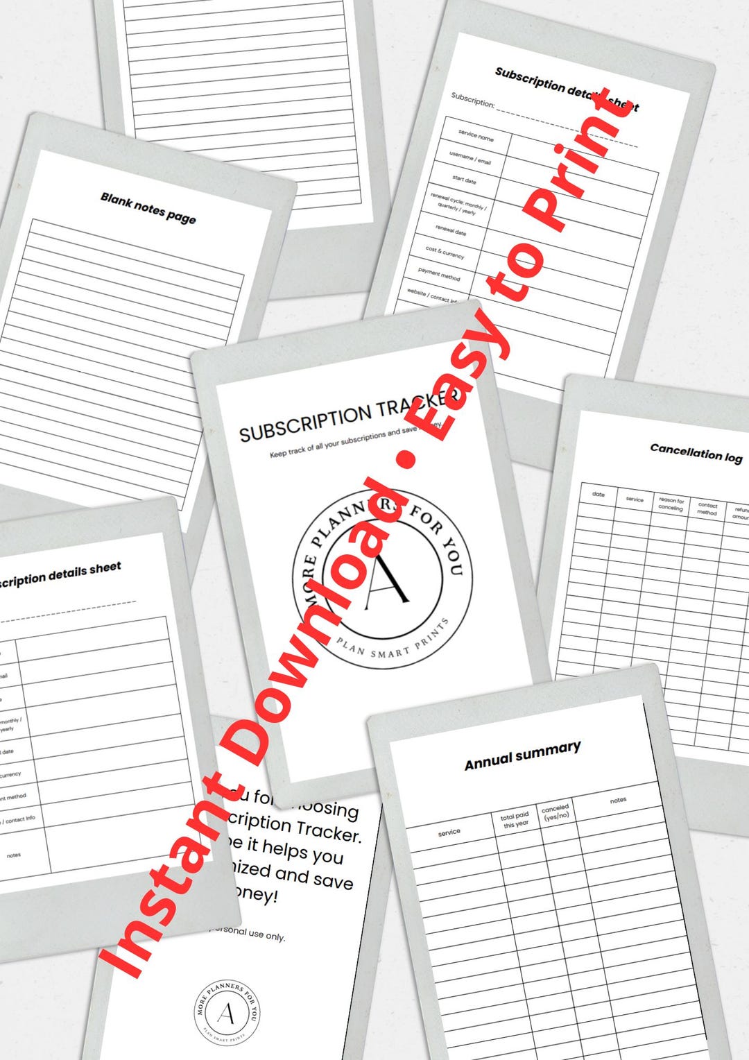 Printable Subscription Tracker – Monthly Bill & Expense Log | Digital ...