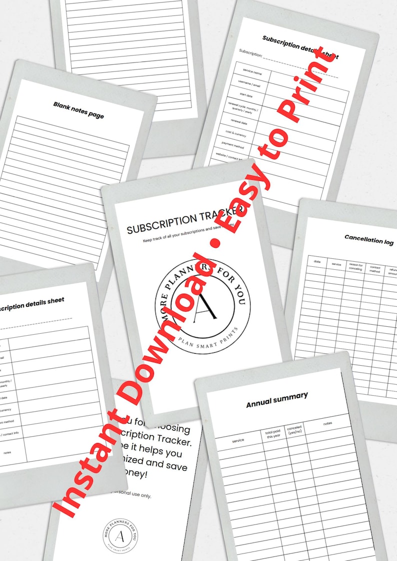Printable Subscription Tracker – Monthly Bill & Expense Log | Digital ...