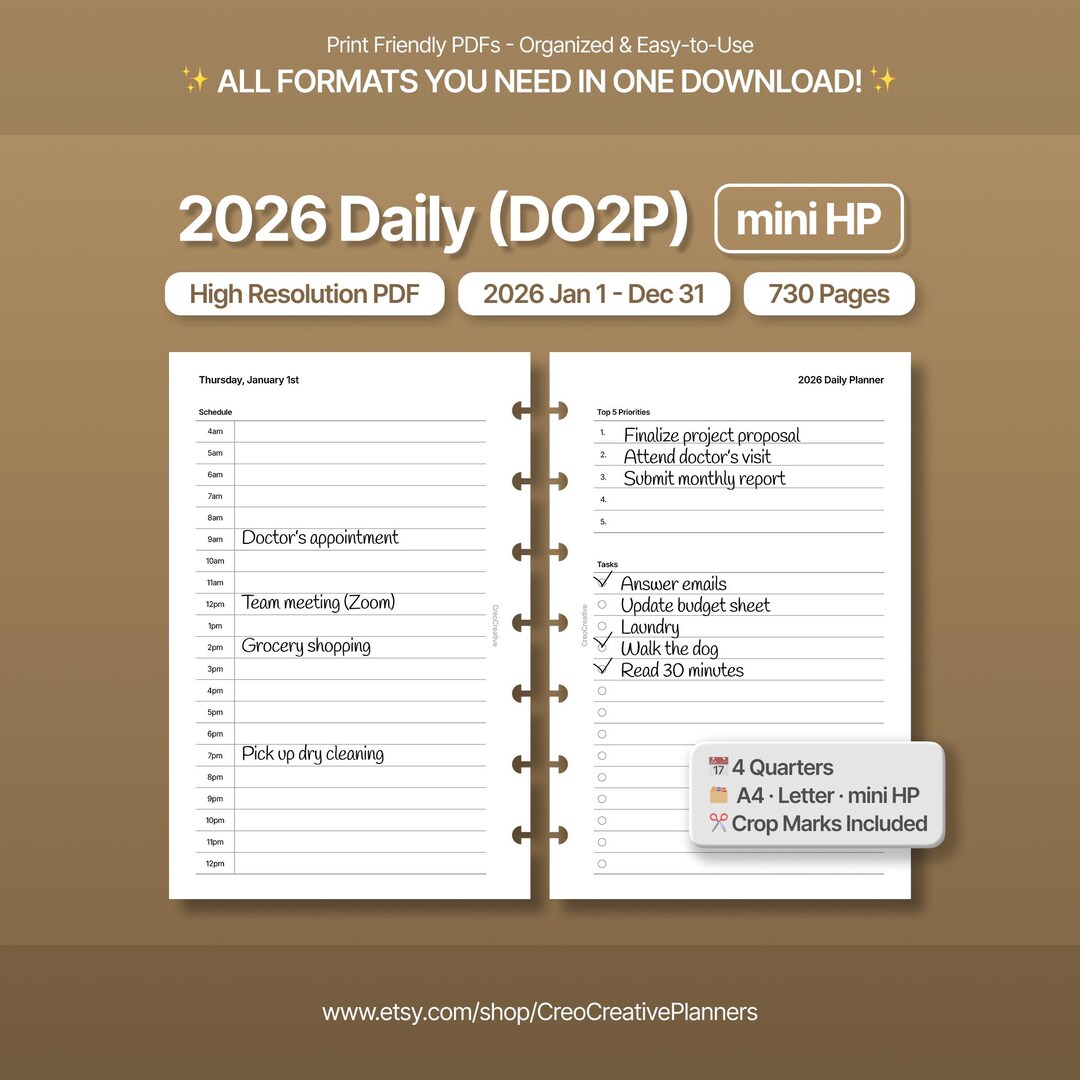 2026 Mini HP Daily Planner Printable: Dated Schedule Insert (digital ...