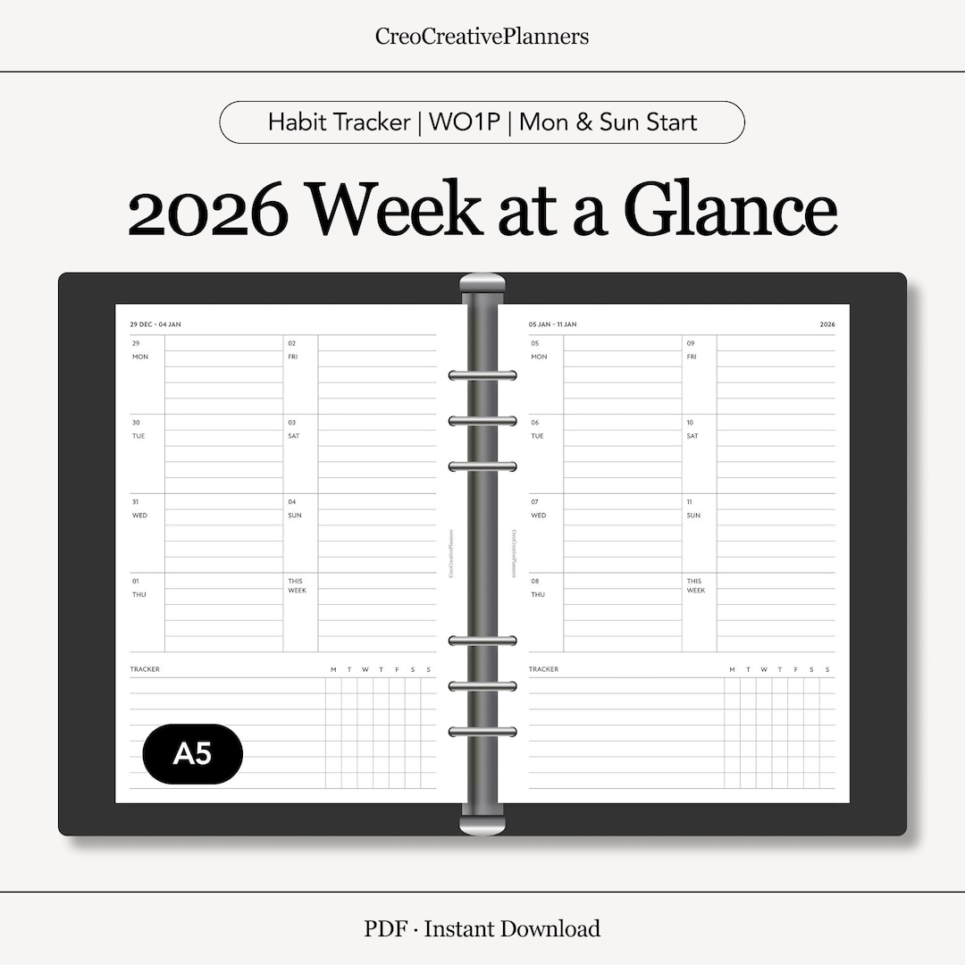 A5 2026 Weekly Planner Insert Printable Week Overview With Habit ...