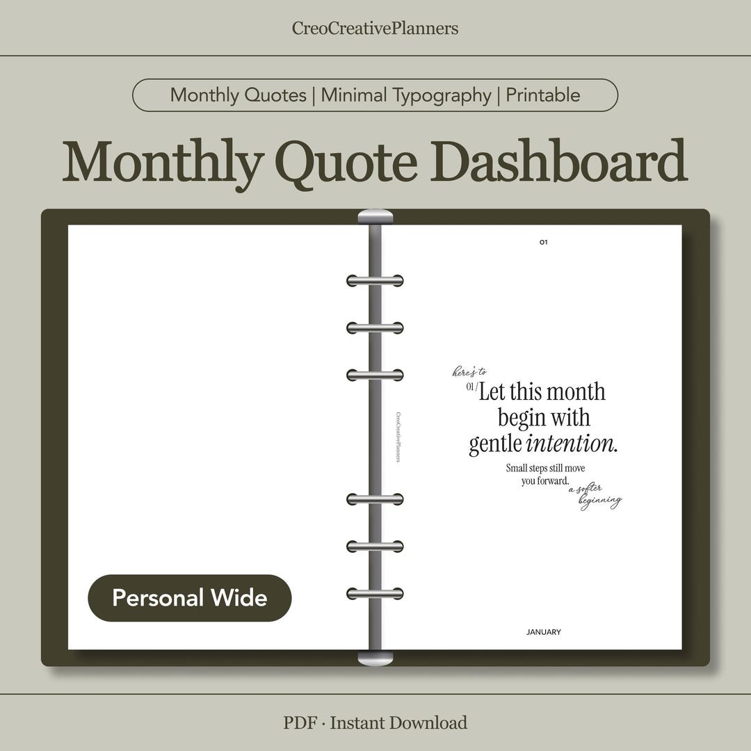 Personal Wide Calm Monthly Dashboard Printable for Intention Setting ...
