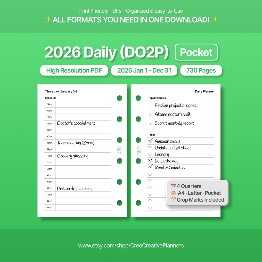 2026 Pocket Size Daily Planner Insert – Binder Refill With Hourly ...