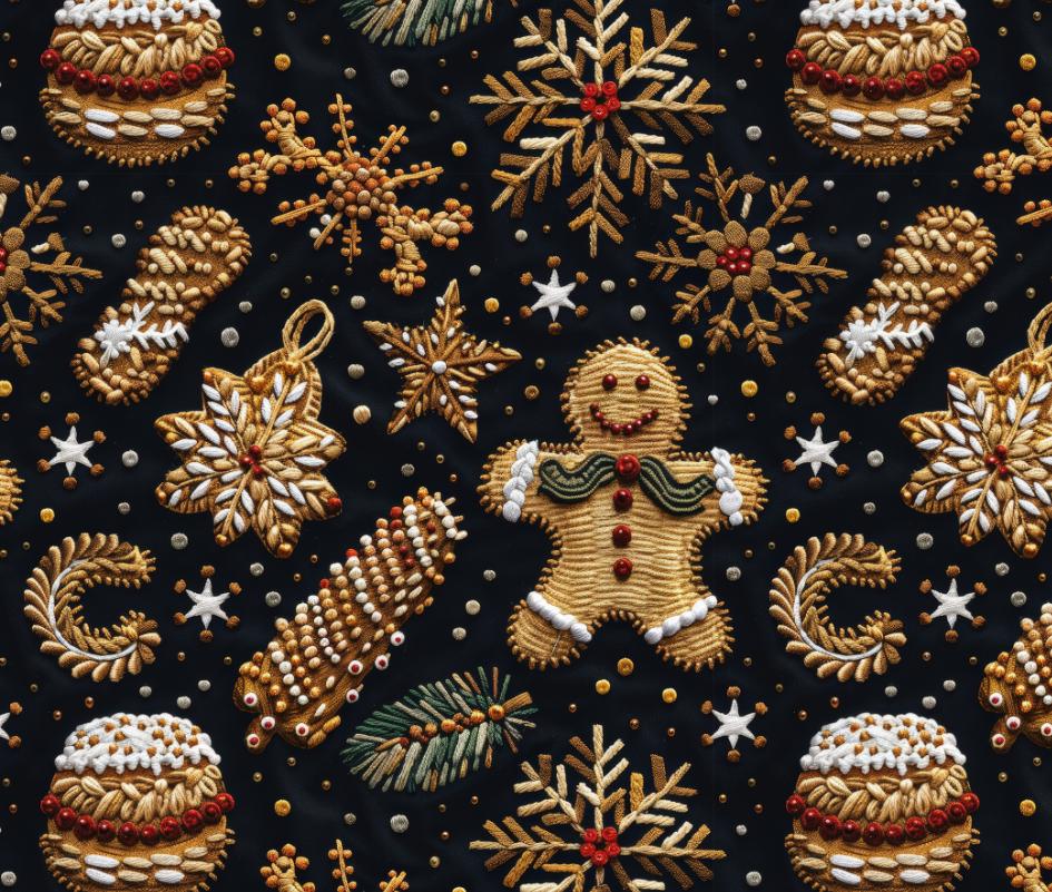 Gingerbread Gold &black Christmas Pure Cotton Fabric|by Half-yard ...