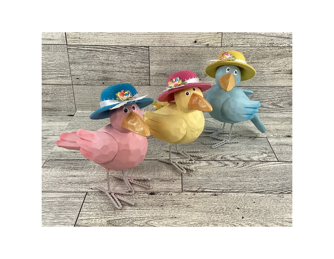 AGD Easter Decor Spring Pastel Judgemental Crows With Felt Hats 3pc - Etsy