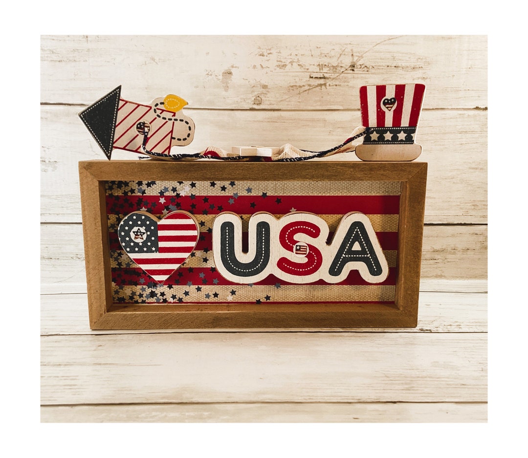 AGD Patriotic Decor July 4th Love USA Flag Star Inset Box Sign - Etsy